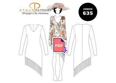 Vestido asimétrico 635 |PuntoPatrones ® Tallas XS Formato CARTA